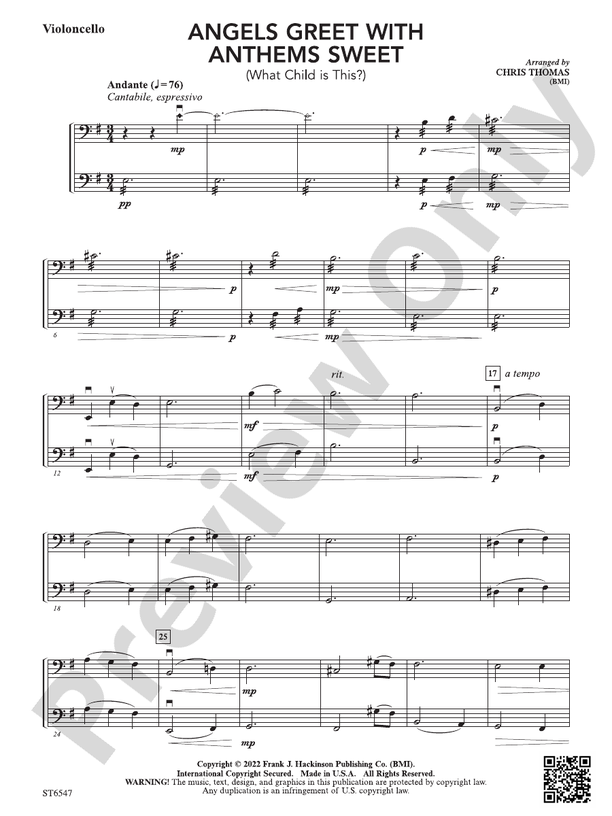 Angels Greet with Anthems Sweet (What Child is This?): Violoncello ...