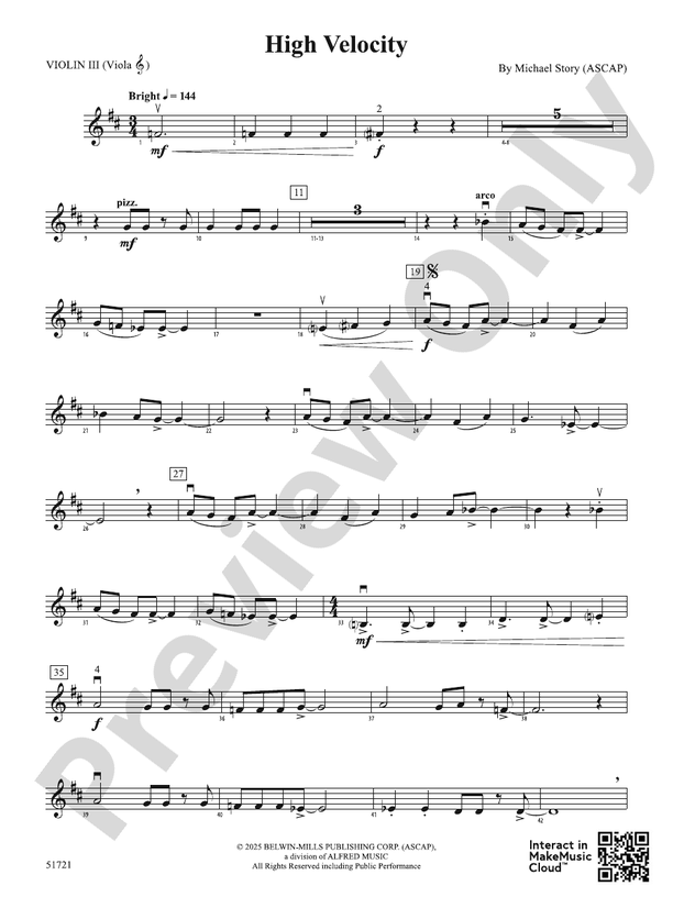 High Velocity: 3rd Violin (Viola [TC]): 3rd Violin (Viola [TC]) Part ...