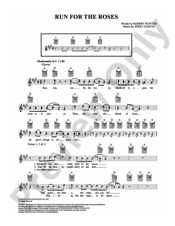 Run for the Roses: Easy Guitar: Jerry Garcia - Digital Sheet Music Download
