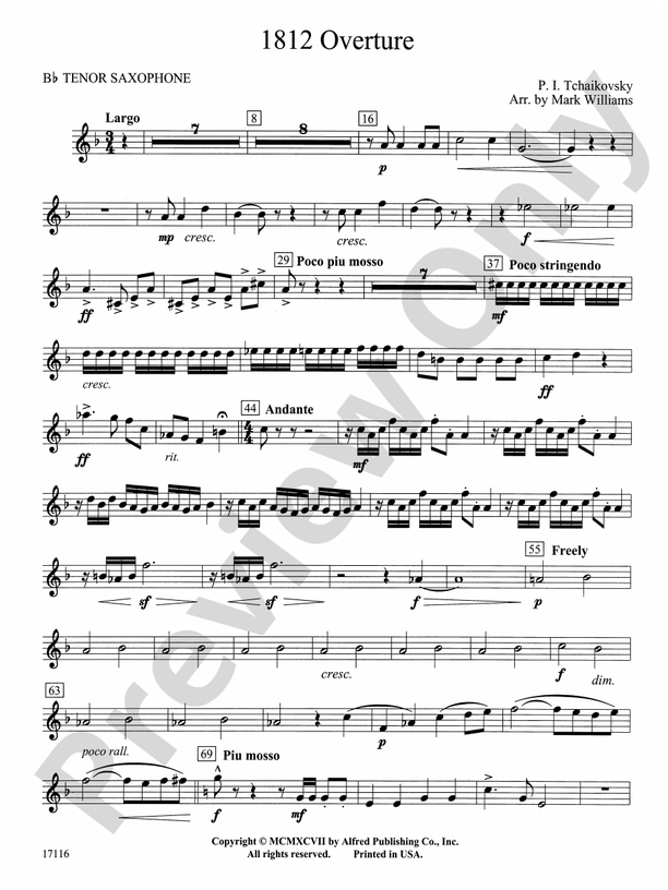 1812 Overture: B-flat Tenor Saxophone: B-flat Tenor Saxophone Part - Digital Sheet Music Download