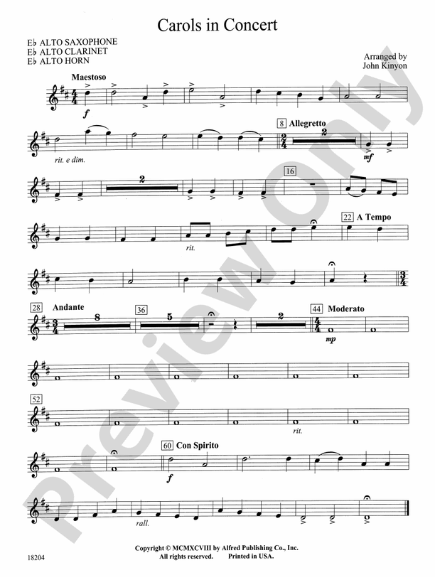 Carols in Concert: E-flat Alto Saxophone: E-flat Alto Saxophone Part ...
