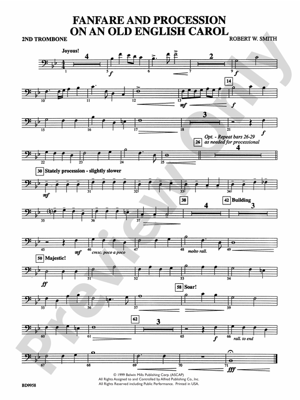 Fanfare and Processional on an Old English Carol: 2nd Trombone: 2nd Trombone Part - Digital ...