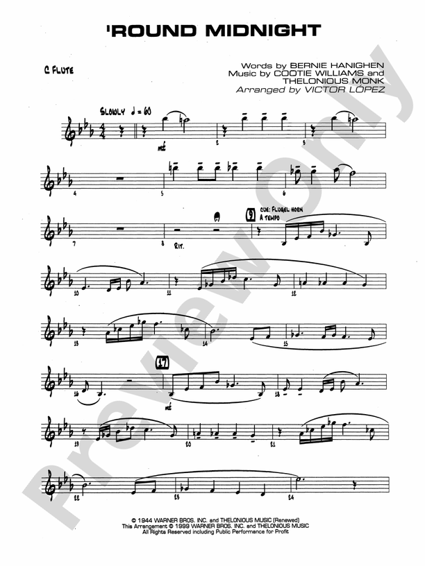 'Round Midnight: Flute: Flute Part - Digital Sheet Music Download