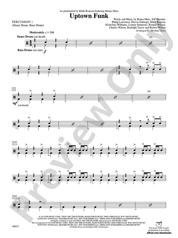 Uptown Funk: 1st Percussion: 1st Percussion Part - Digital Sheet Music ...