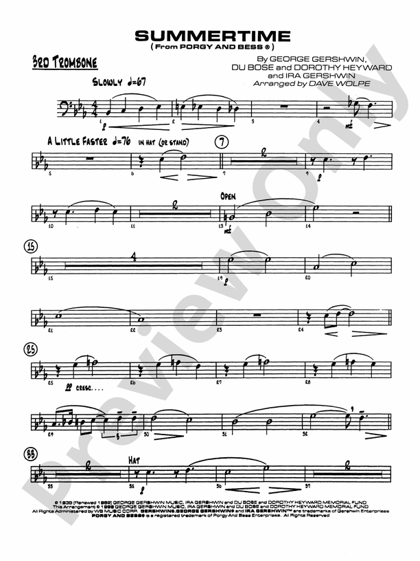 Summertime: 3rd Trombone: 3rd Trombone Part - Digital Sheet Music Download