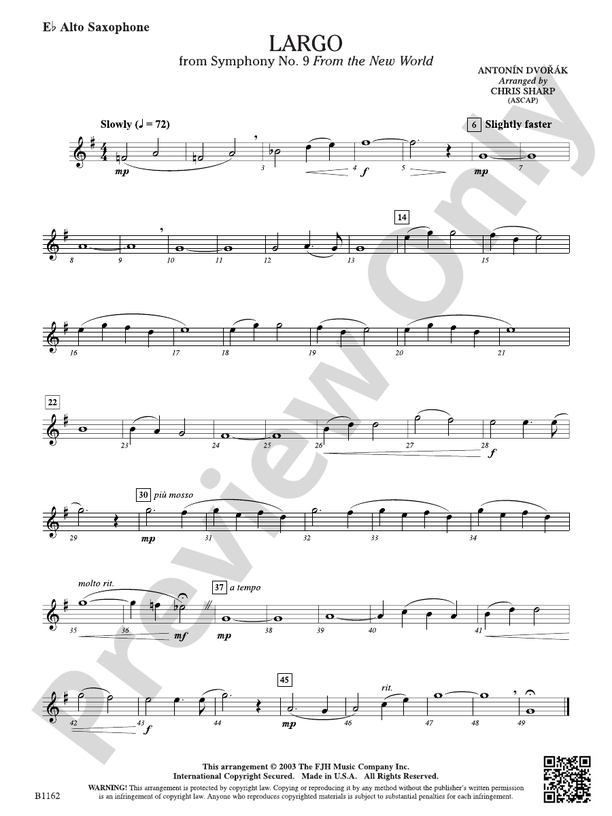 Largo from Symphony No. 9: E-flat Alto Saxophone: E-flat Alto Saxophone ...