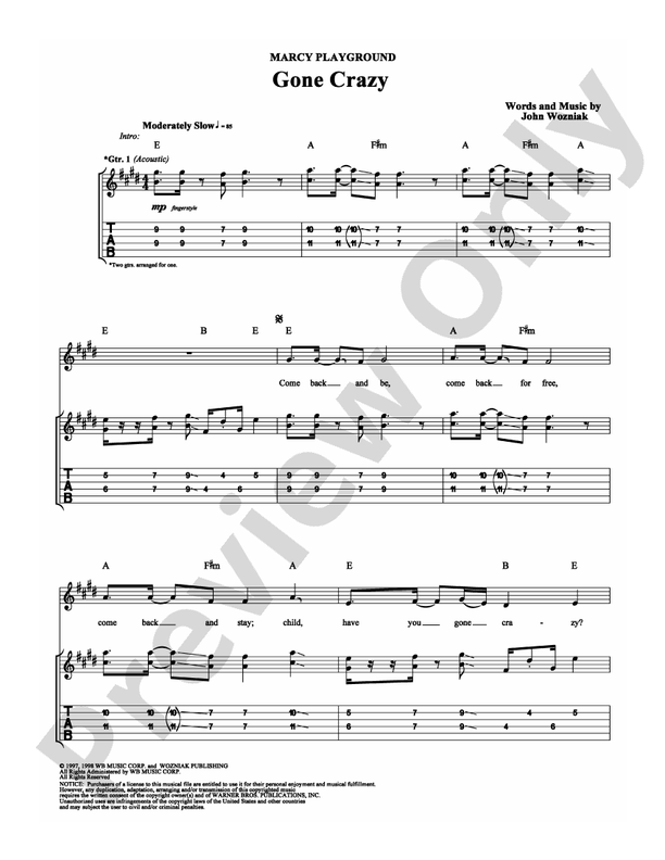 Gone Crazy: Guitar TAB: Marcy Playground - Digital Sheet Music Download