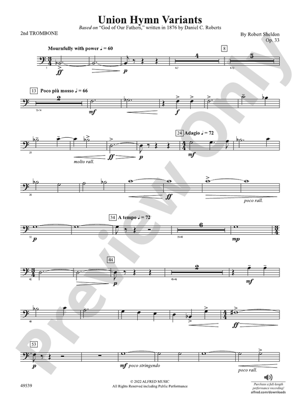 Union Hymn Variants: 2nd Trombone: 2nd Trombone Part - Digital Sheet Music Download