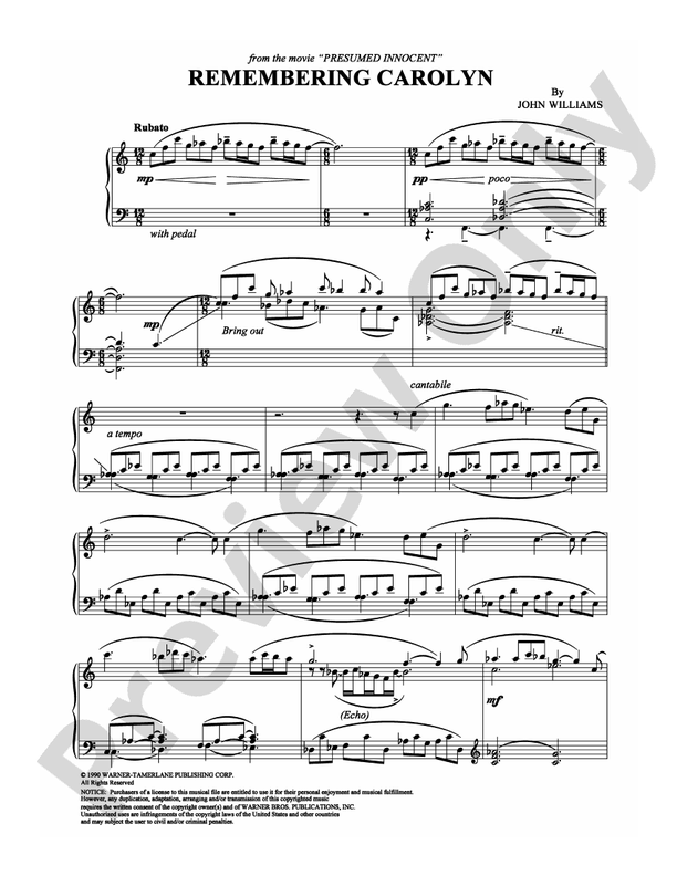 Remembering Carolyn: Piano: John Williams - Digital Sheet Music Download Remembering Carolyn: Piano: John Williams - Digital Sheet Music Download