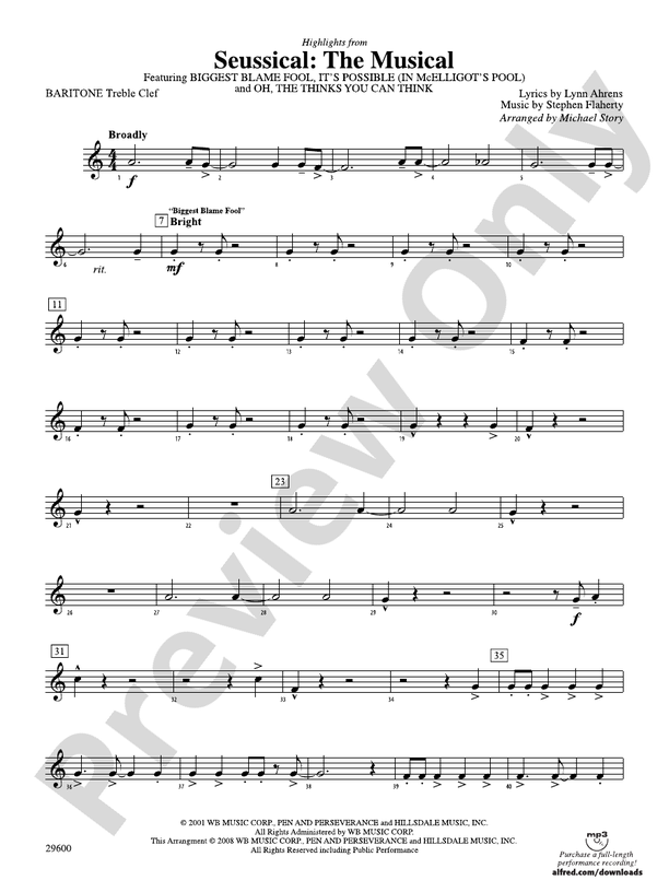 Seussical: The Musical: Baritone T.C.: Baritone T.C. Part - Digital Sheet Music Download