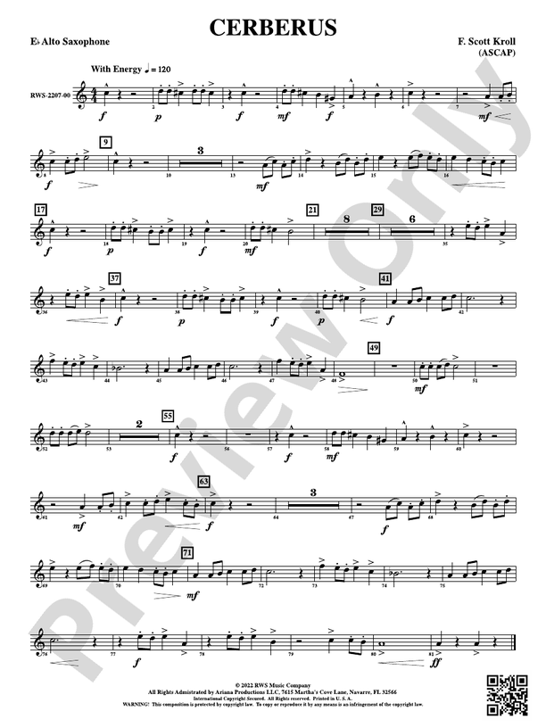 Cerberus: 1st E-flat Alto Saxophone: 1st E-flat Alto Saxophone Part: F ...