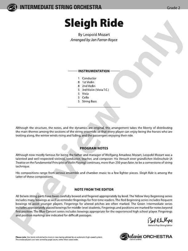 Sleigh Ride: Score: String Orchestra Score - Digital Sheet Music Download