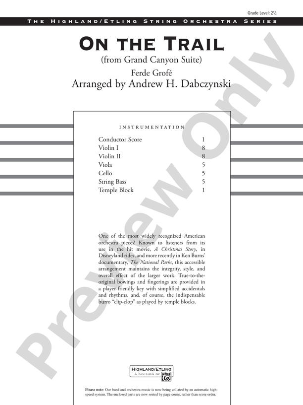 On the Trail: Score: String Orchestra Score - Digital Sheet Music Download