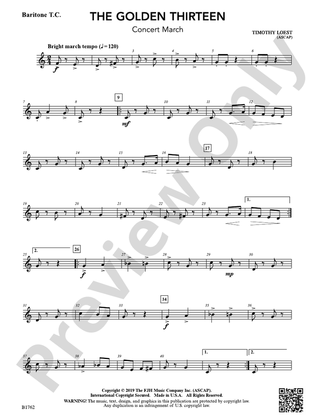 The Golden Thirteen: Baritone T.C.: Baritone T.C. Part: Timothy Loest ...