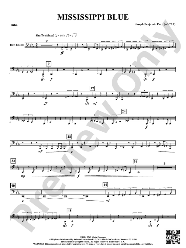 Mississippi Blue: Tuba: Tuba Part: Joseph Benjamin Earp - Digital Sheet ...