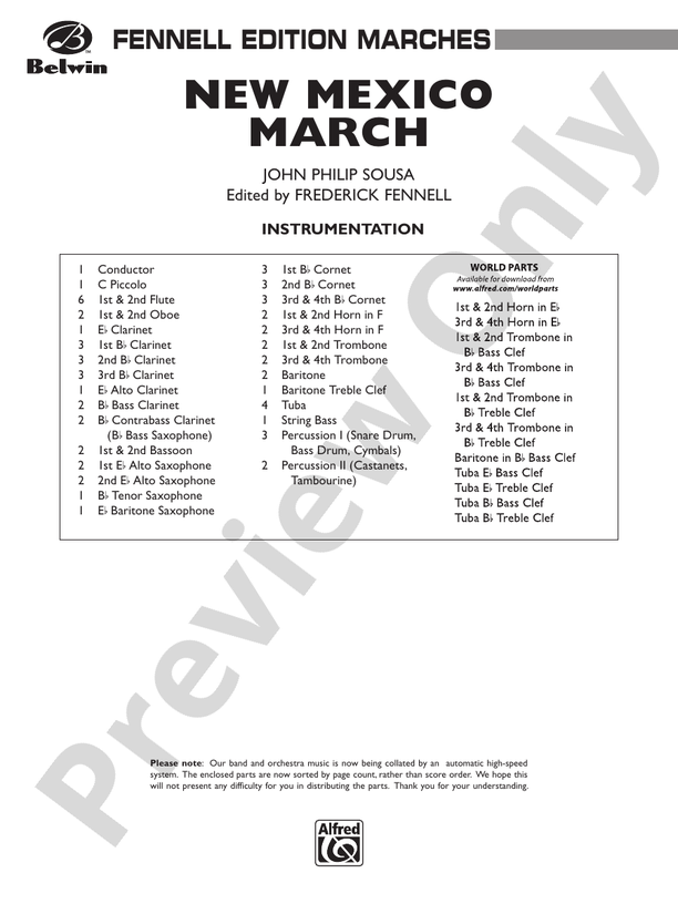 New Mexico March: Concert Band Conductor Score & Parts: Frederick ...