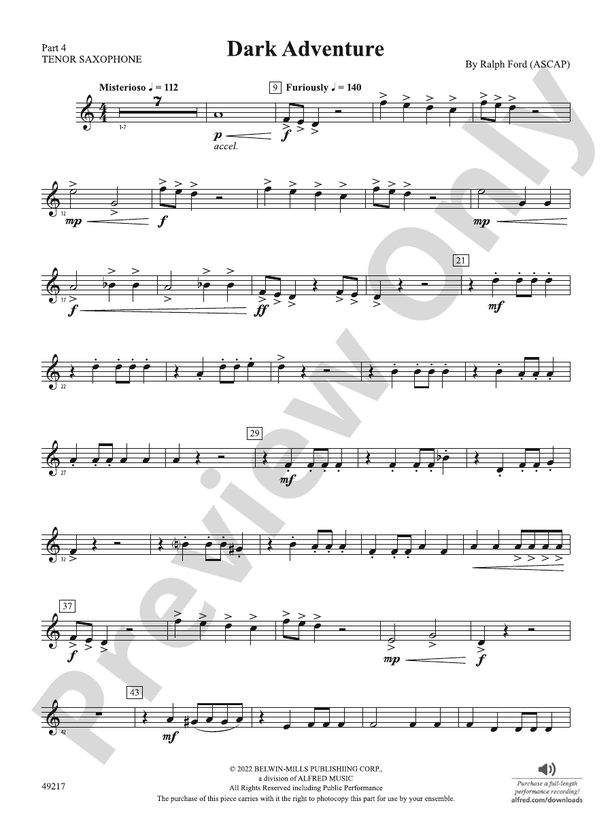 Dark Adventure: Part 4 - Tenor Saxophone: Part 4 - Tenor Saxophone Part ...