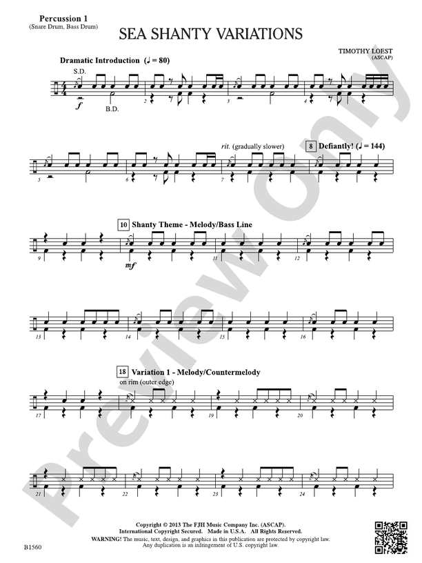 Sea Shanty Variations: Percussion 1: Percussion 1 Part: Timothy Loest ...
