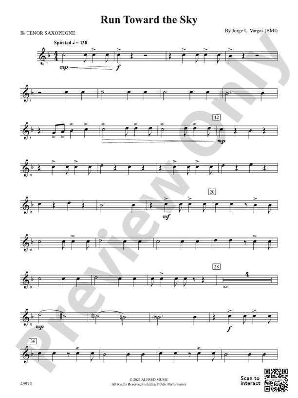 Run Toward the Sky: B-flat Tenor Saxophone: B-flat Tenor Saxophone Part ...