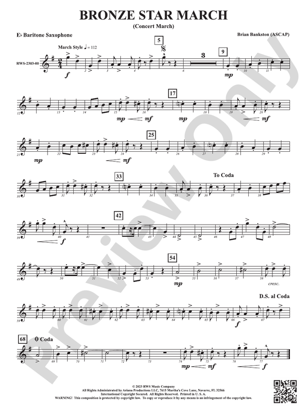 Bronze Star March - Concert March: E-flat Baritone Saxophone: E-flat Baritone Saxophone Part ...