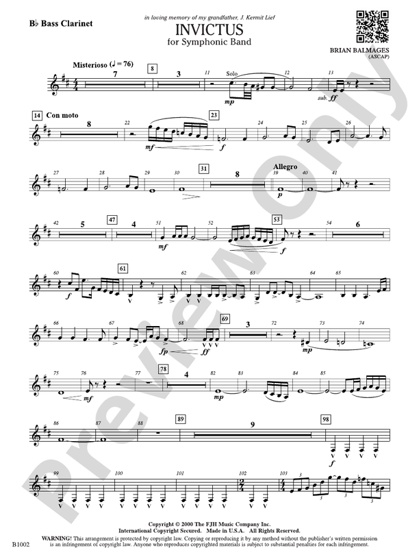 Invictus: B-flat Bass Clarinet: B-flat Bass Clarinet Part: Brian ...