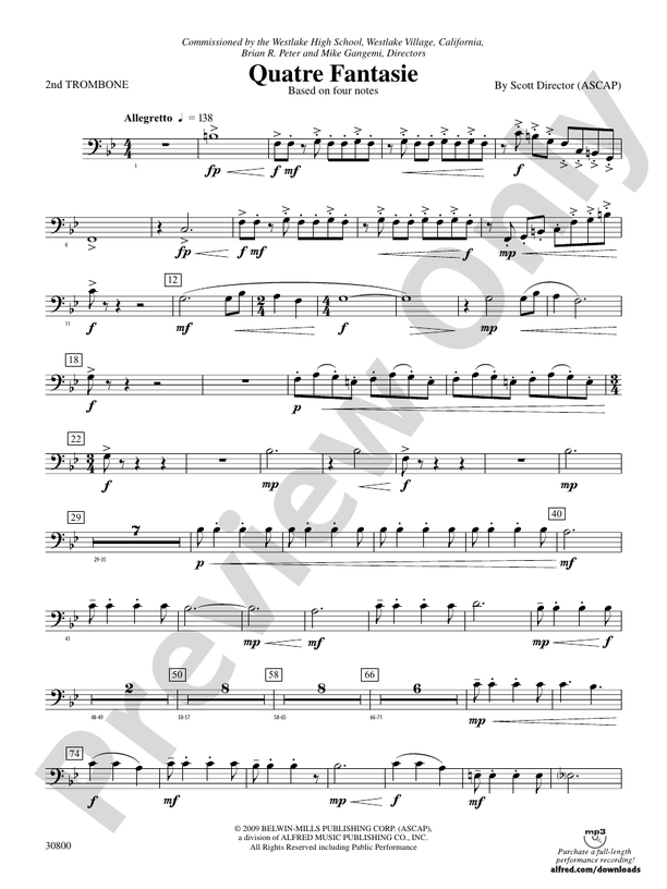 Quatre Fantasie: 2nd Trombone: 2nd Trombone Part - Digital Sheet Music Download