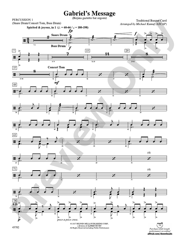 Gabriel's Message: 1st Percussion: 1st Percussion Part - Digital Sheet ...