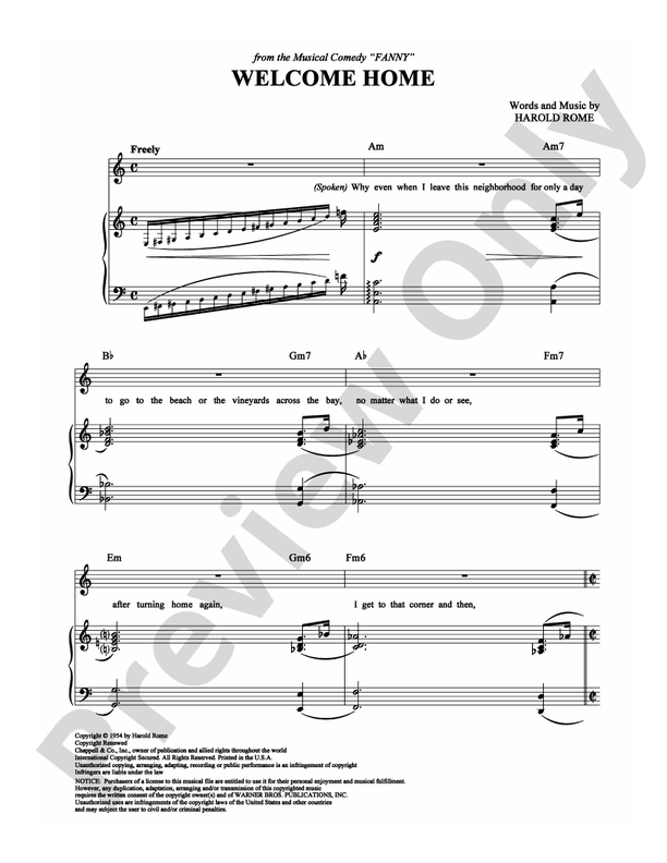 Welcome Home: Piano/Vocal/Chords: Harold Rome - Digital Sheet Music ...