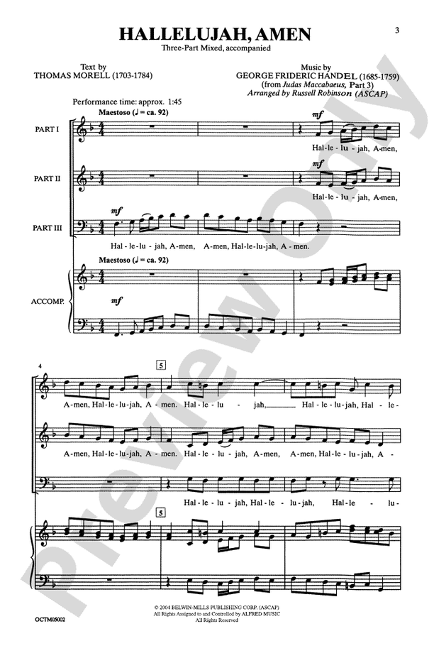 Hallelujah, Amen (from Judas Maccabaeus): 3-Part Mixed Choral Octavo ...