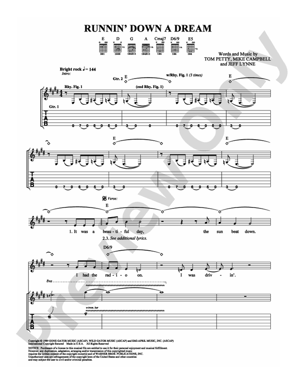 Runnin' Down a Dream: Guitar TAB: Tom Petty - Digital Sheet Music Download