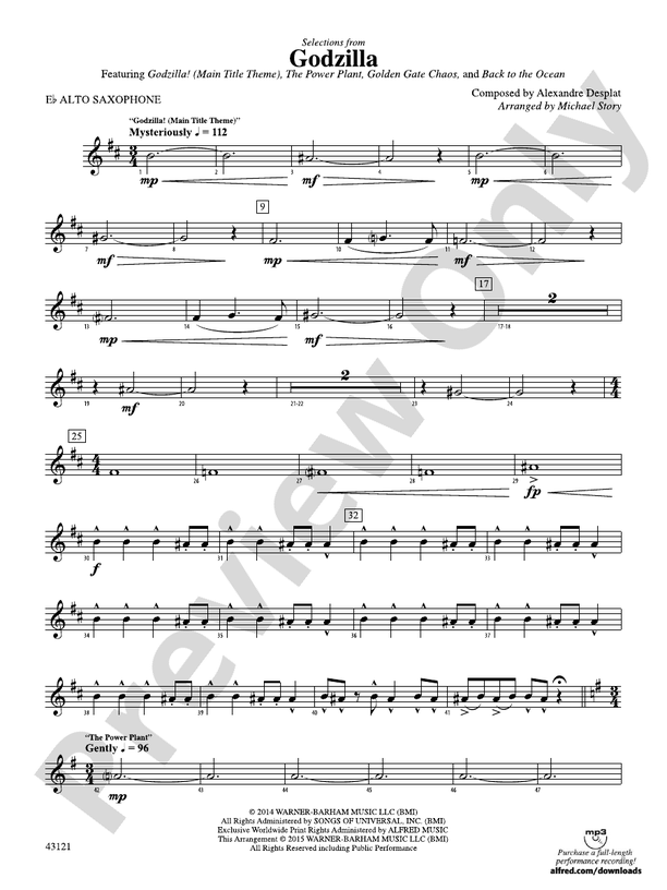 Godzilla, Selections from: E-flat Alto Saxophone: E-flat Alto Saxophone ...