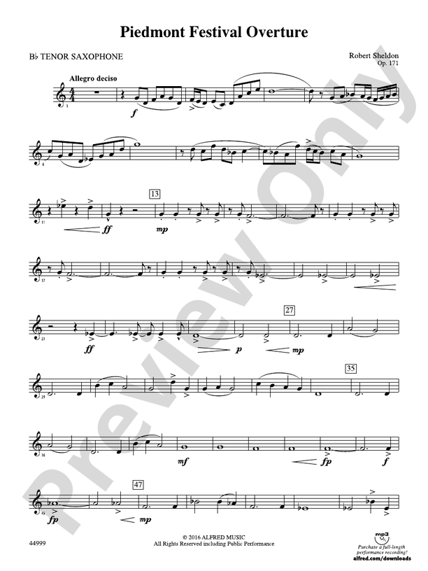 Piedmont Festival Overture: B-flat Tenor Saxophone: B-flat Tenor Saxophone Part - Digital Sheet ...