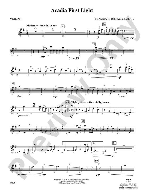 Acadia First Light: 1st Violin: 1st Violin Part - Digital Sheet Music ...
