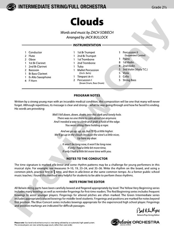 Clouds: Score: Full Orchestra Score - Digital Sheet Music Download