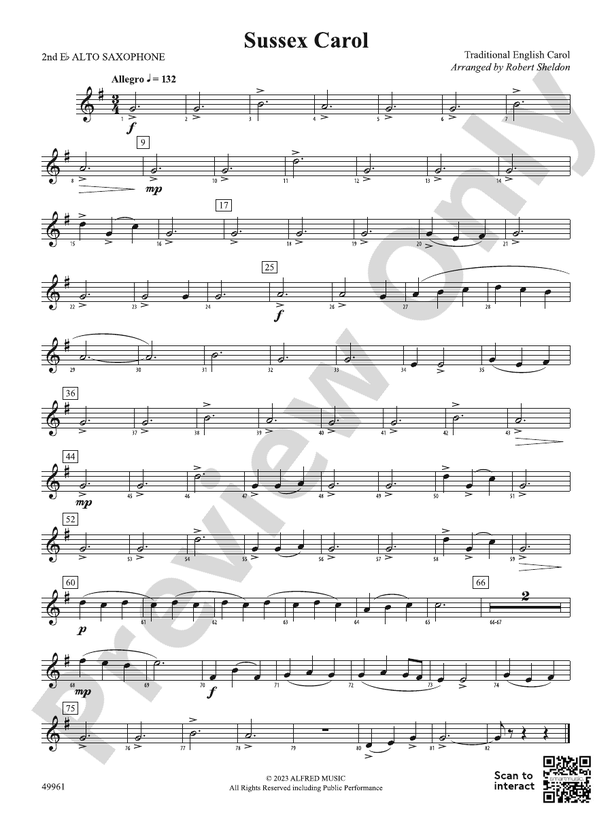 Sussex Carol: 2nd E-flat Alto Saxophone: 2nd E-flat Alto Saxophone Part - Digital Sheet Music ...