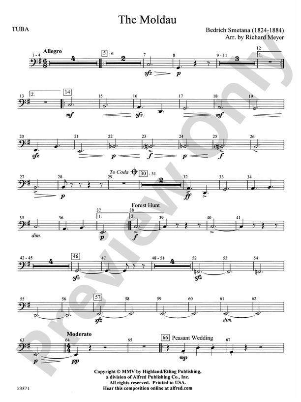 The Moldau: Tuba: Tuba Part - Digital Sheet Music Download