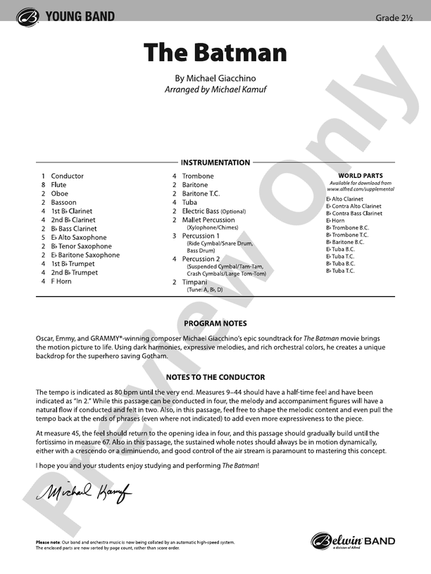 The Batman: Score: Concert Band Score - Digital Sheet Music Download