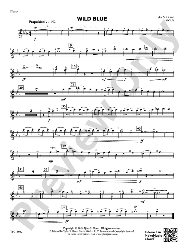 Wild Blue: Flute: Flute Part: Tyler S. Grant - Digital Sheet Music Download