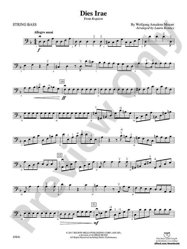 Dies Irae: String Bass: String Bass Part - Digital Sheet Music Download