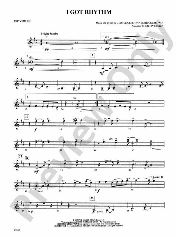 I Got Rhythm: 1st Violin: 1st Violin Part - Digital Sheet Music Download