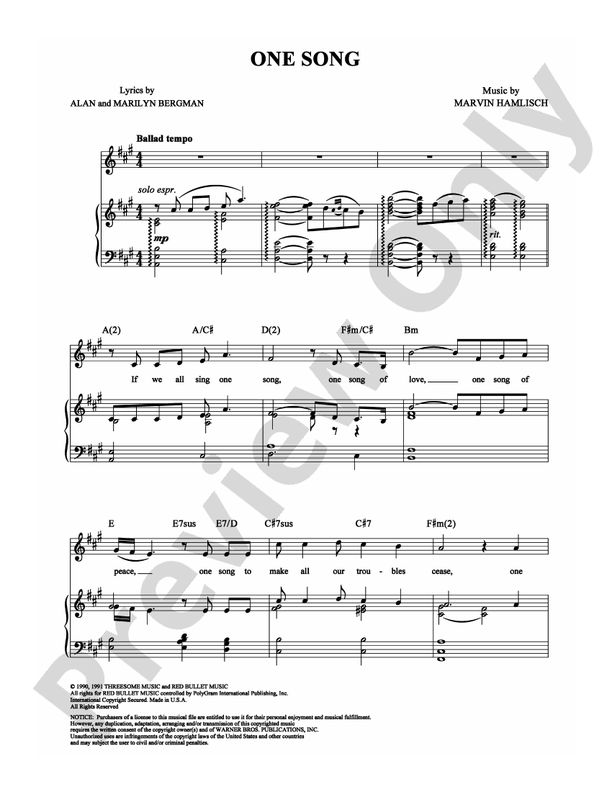One Song: Piano/Vocal/Chords: Marvin Hamlisch - Digital Sheet Music ...