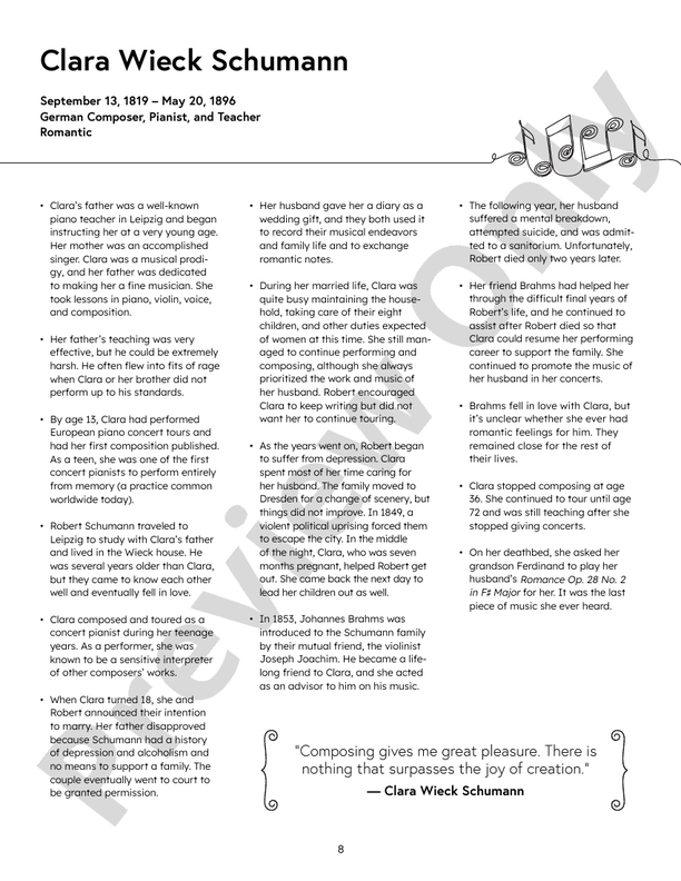 Nine Noteworthy: Female Composers (Bios, Reviews, Reflection Questions ...