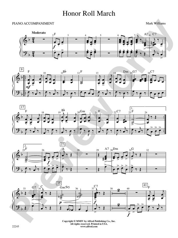 Honor Roll March: Piano Accompaniment: Piano Accompaniment Part ...