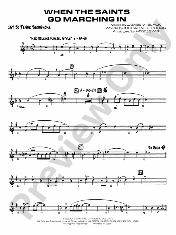 When the Saints Go Marching In: B-flat Tenor Saxophone: B-flat Tenor ...