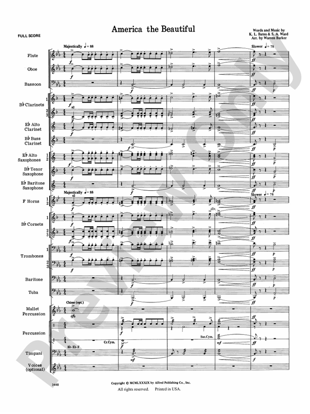 America, the Beautiful (with optional SA/SAB chorus): Score: Concert ...