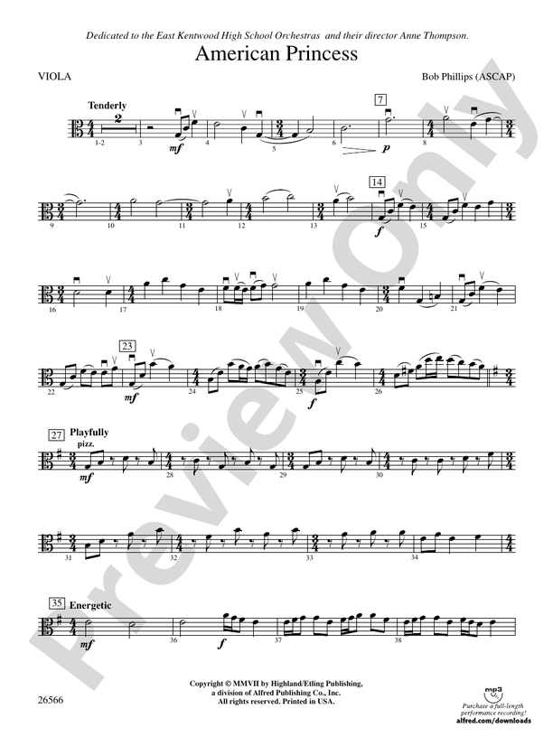 American Princess: Viola: Viola Part - Digital Sheet Music Download