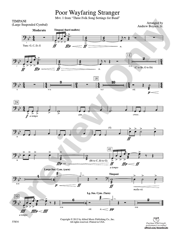 Poor Wayfaring Stranger: Timpani: Timpani Part - Digital Sheet Music ...