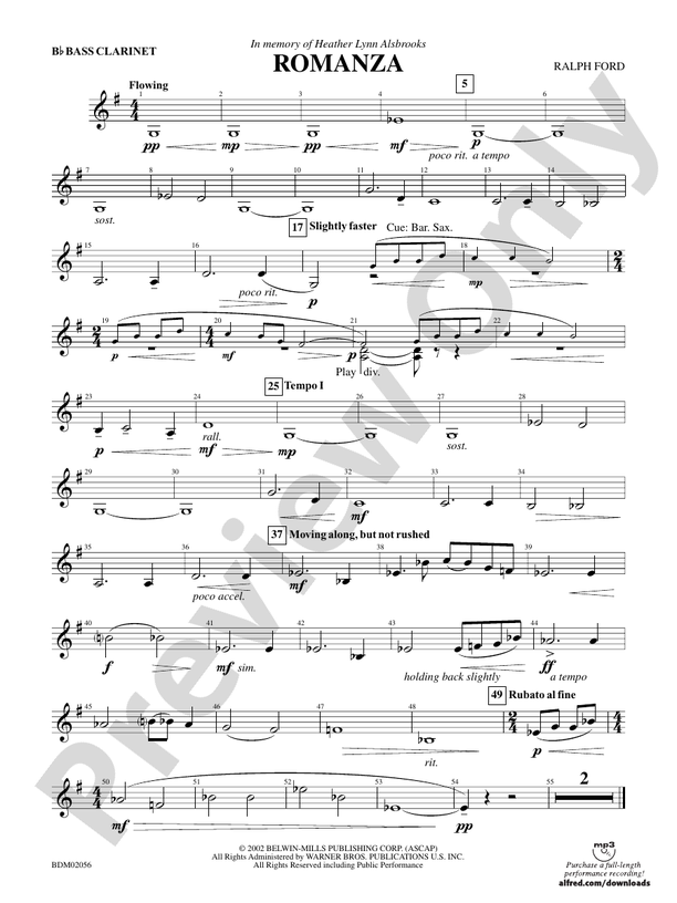 Romanza: B-flat Bass Clarinet: B-flat Bass Clarinet Part - Digital ...