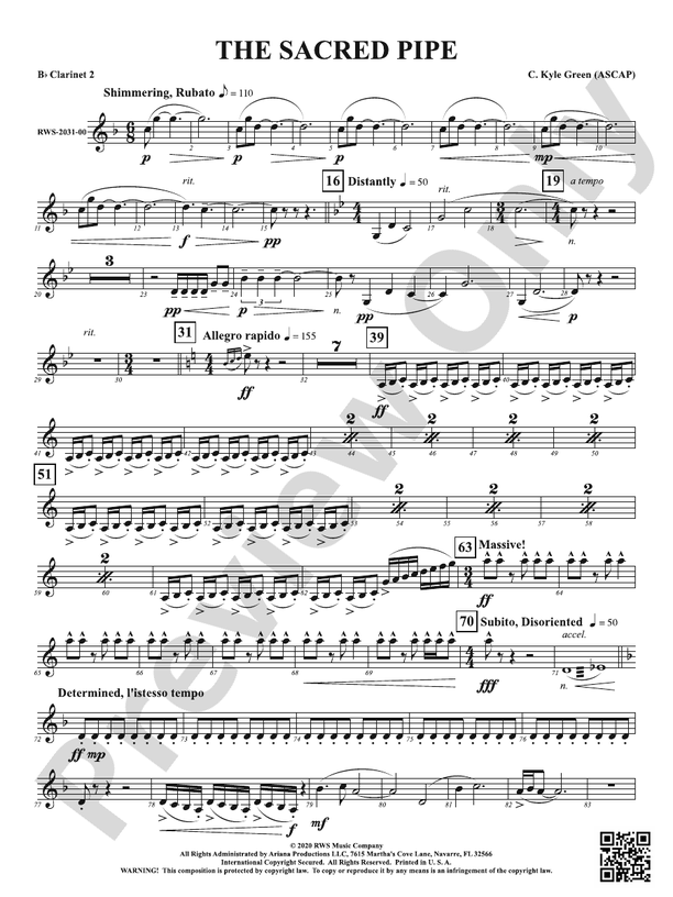 The Sacred Pipe: 2nd B-flat Clarinet: 2nd B-flat Clarinet Part: Christopher Kyle Green - Digital ...