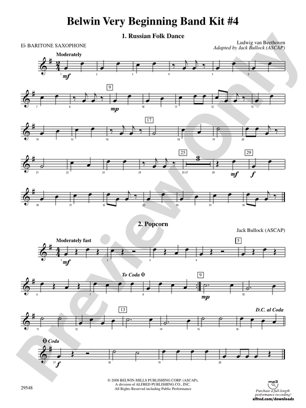 Belwin Very Beginning Band Kit #4: E-flat Baritone Saxophone: E-flat ...
